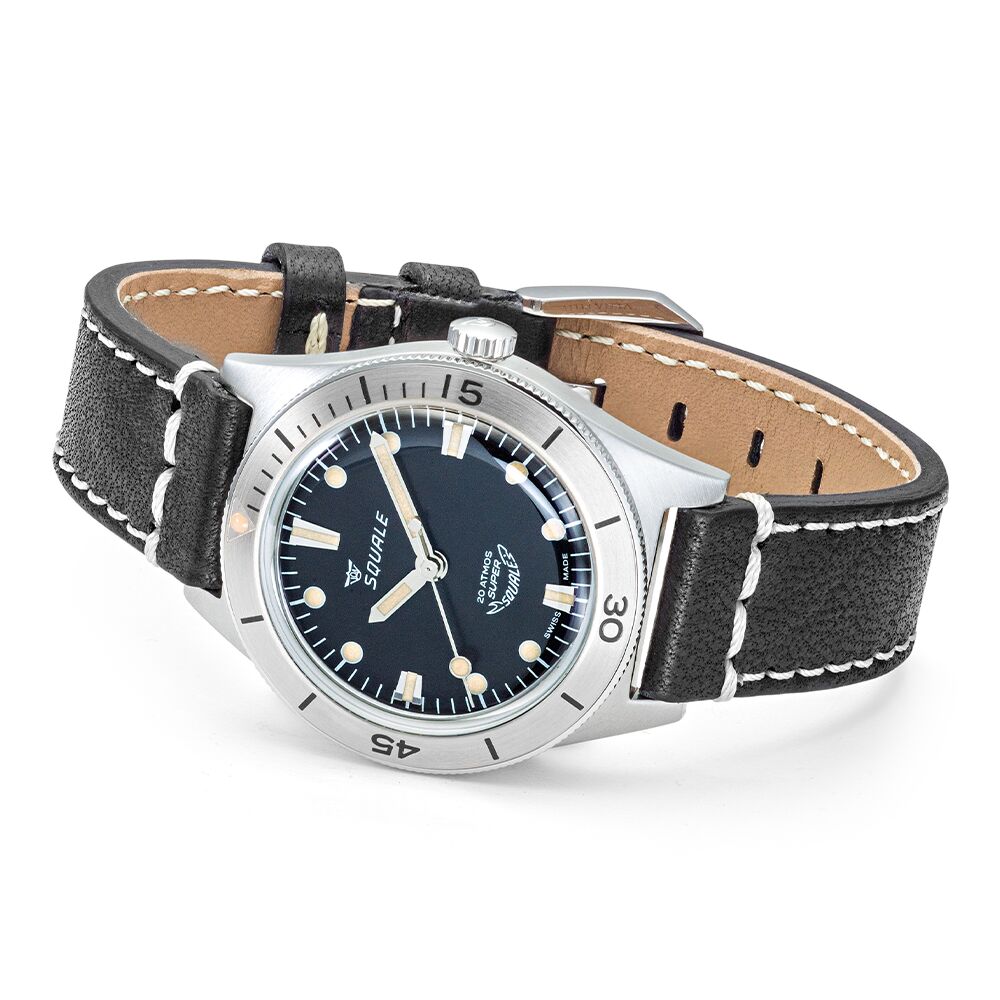 Super-Squale Black Dive Watch - Leather | Australia Authorized Dealer ...
