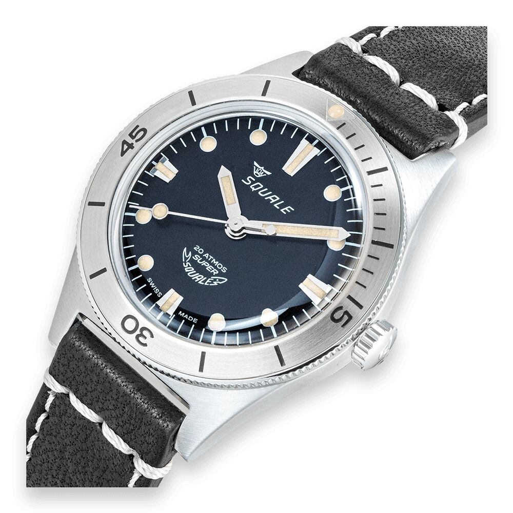 Super-Squale Black Dive Watch - Leather | Australia Authorized Dealer ...